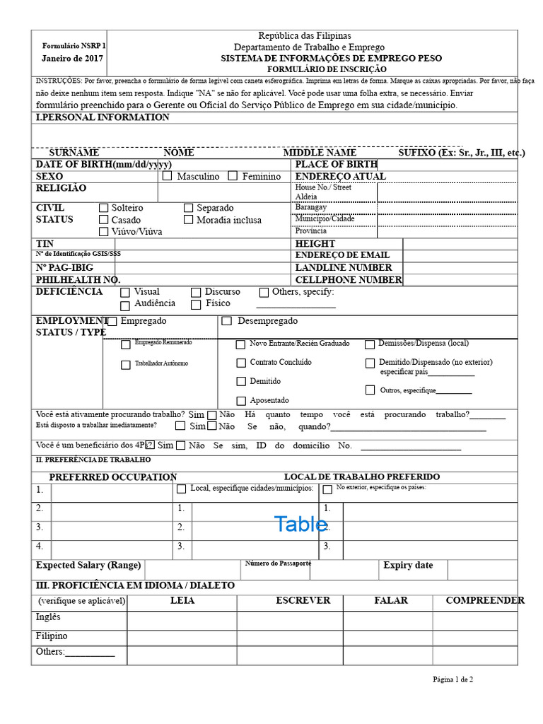 NSRP-Form-1-Formulário de Registro de Candidatos | PDF