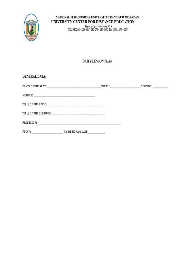 Blank Daily Lesson Plan Format | PDF | Lesson Plan | Cognition