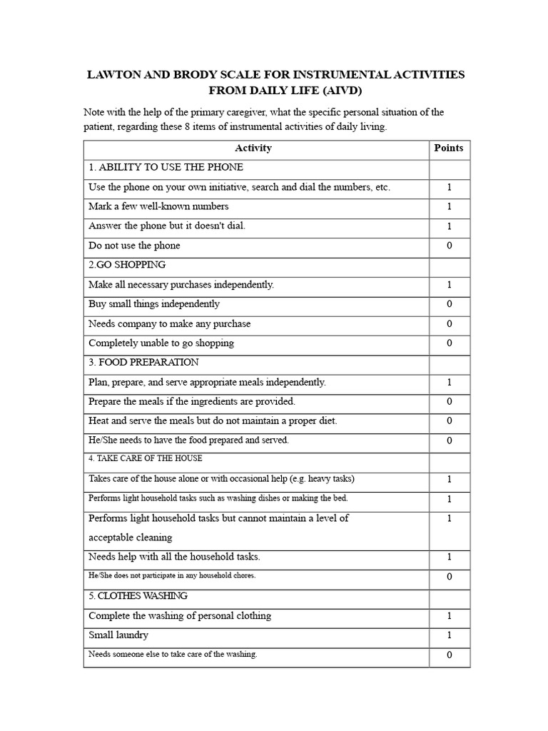4. LAWTON AND BRODY SCALE FOR INSTRUMENTAL ACTIVITIES OF DAILY LIVING | PDF