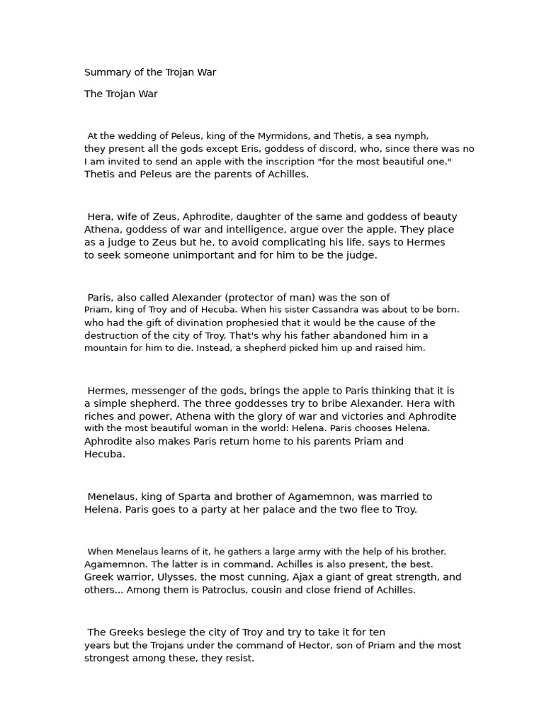 The Trojan War Summary | PDF | Achilles | Trojan War