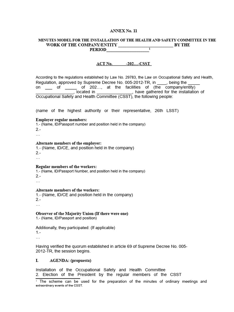 Annex 11. Model of Minutes for the Installation of the Committee | PDF ...