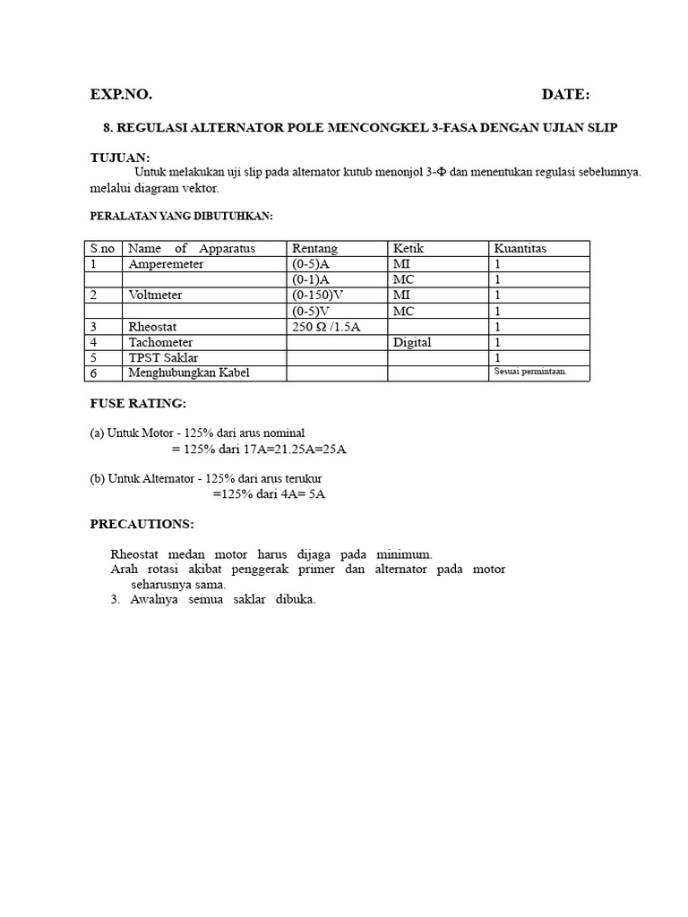 8.pengaturan Alternator Pole Menjulur 3-Fasa Melalui Uji Slip | PDF