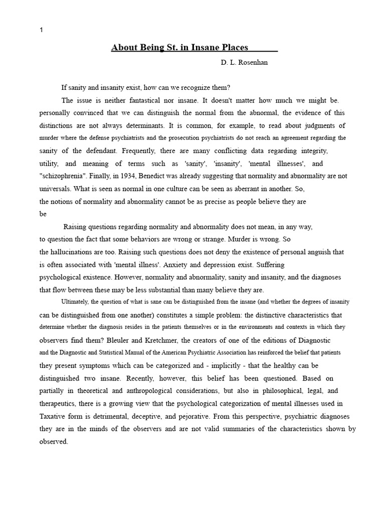 About Being Sane in Insane Places | PDF | Insanity | Mental Disorder