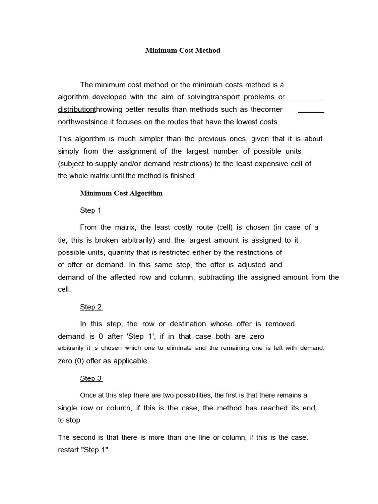 Minimum Cost Method | PDF | Matrix (Mathematics) | Demand