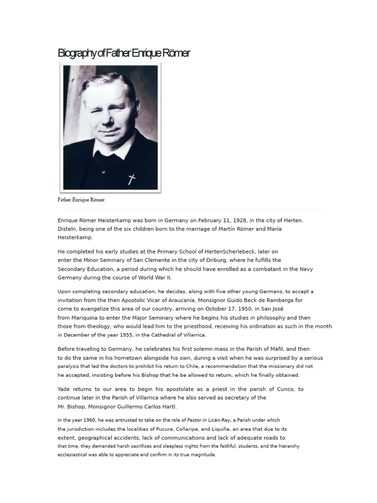 Biography of Father Enrique Römer | PDF | Priest
