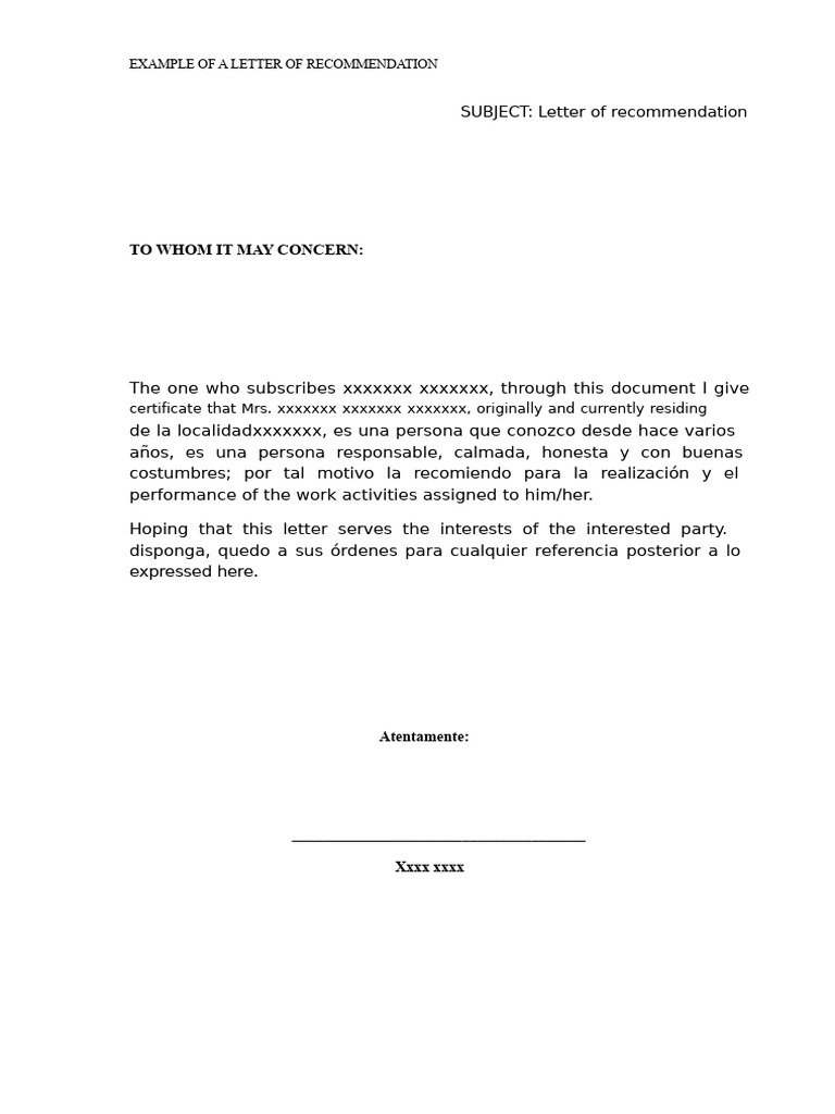 Example of A Letter of Recommendation | PDF