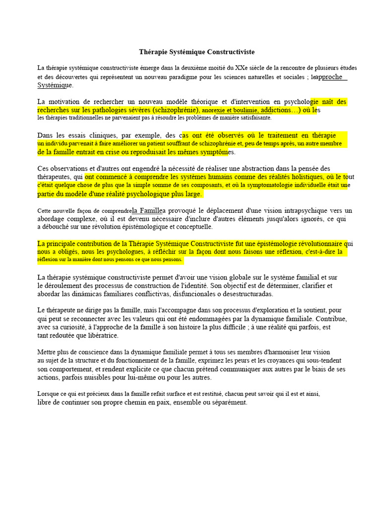 Thérapie Systémique Constructiviste expliquée | PDF | Schizophrénie ...