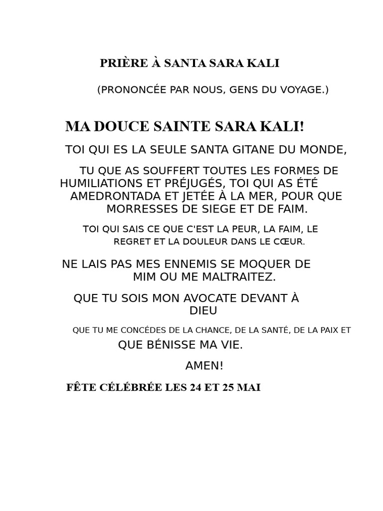 Prière à Sainte Sarah Kali pour protection | PDF