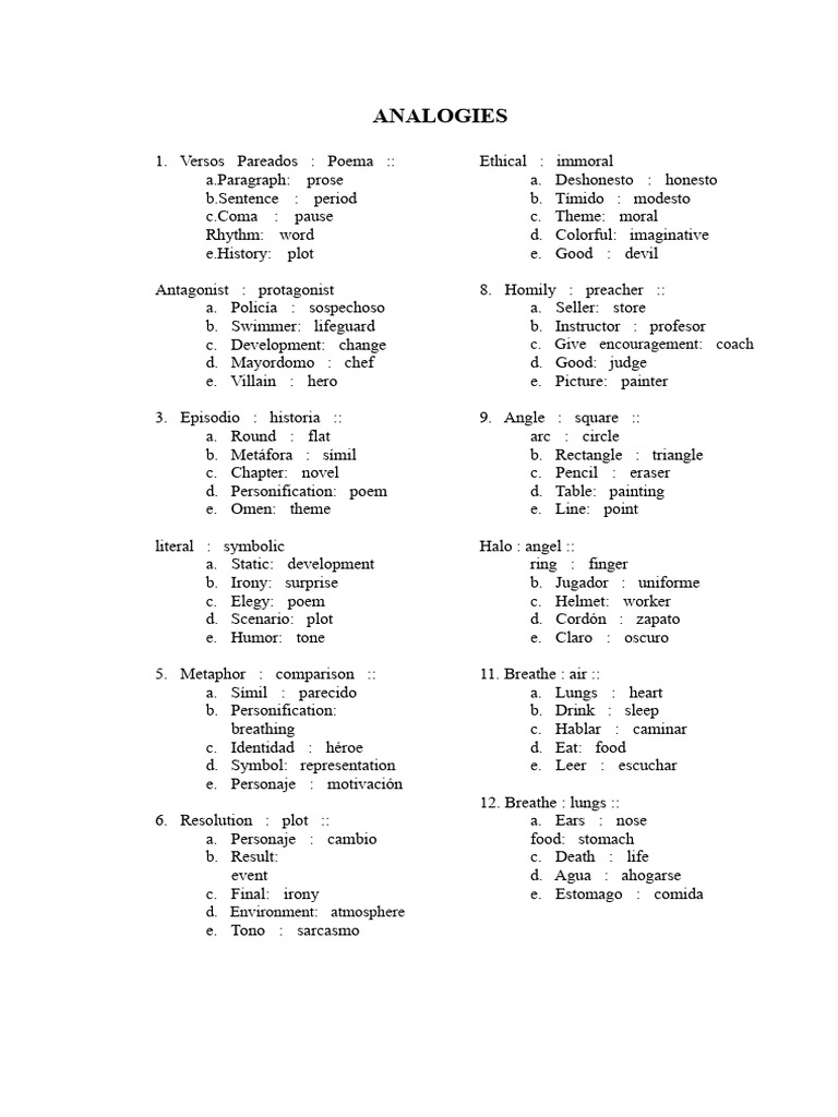 ANALOGIES Multiple Choice | PDF