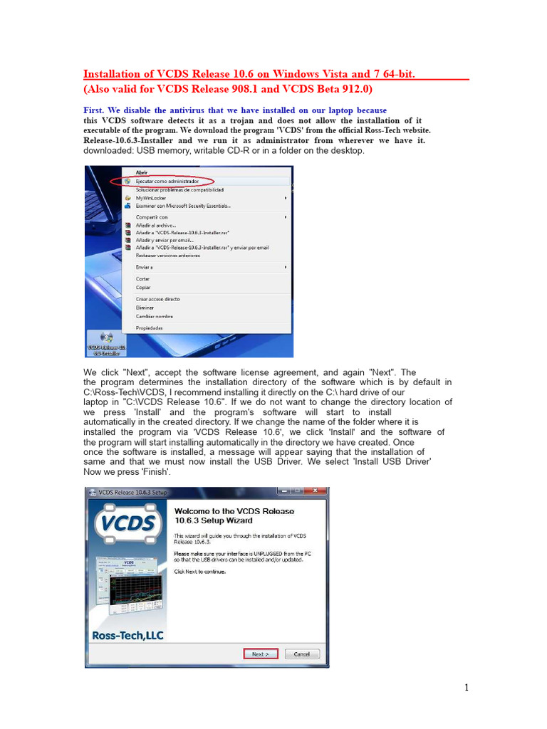 Installation of VCDS Release 10.6 On Windows Vista and 7 64 Bit | PDF | Microsoft Windows | Usb