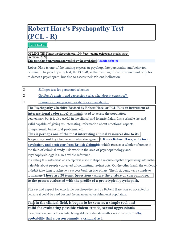 Robert Hare's Psychopathy Test Overview | PDF | Psychopathy | Abnormal ...