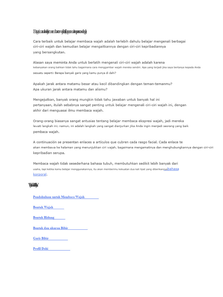 Panduan Membaca Wajah dan Kepribadian | PDF