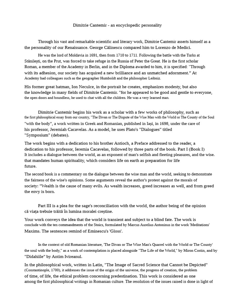 Dimitrie Cantemir - An Encyclopedic Personality | PDF