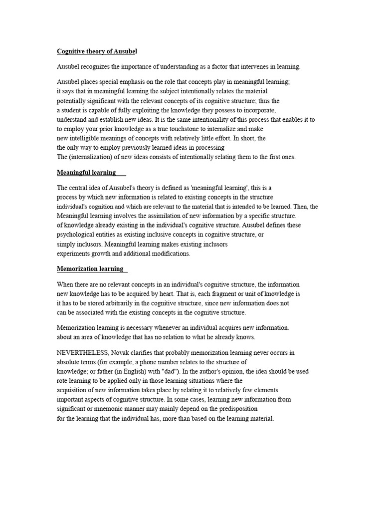 Cognitive Theory of Ausubel | PDF | Learning | Concept
