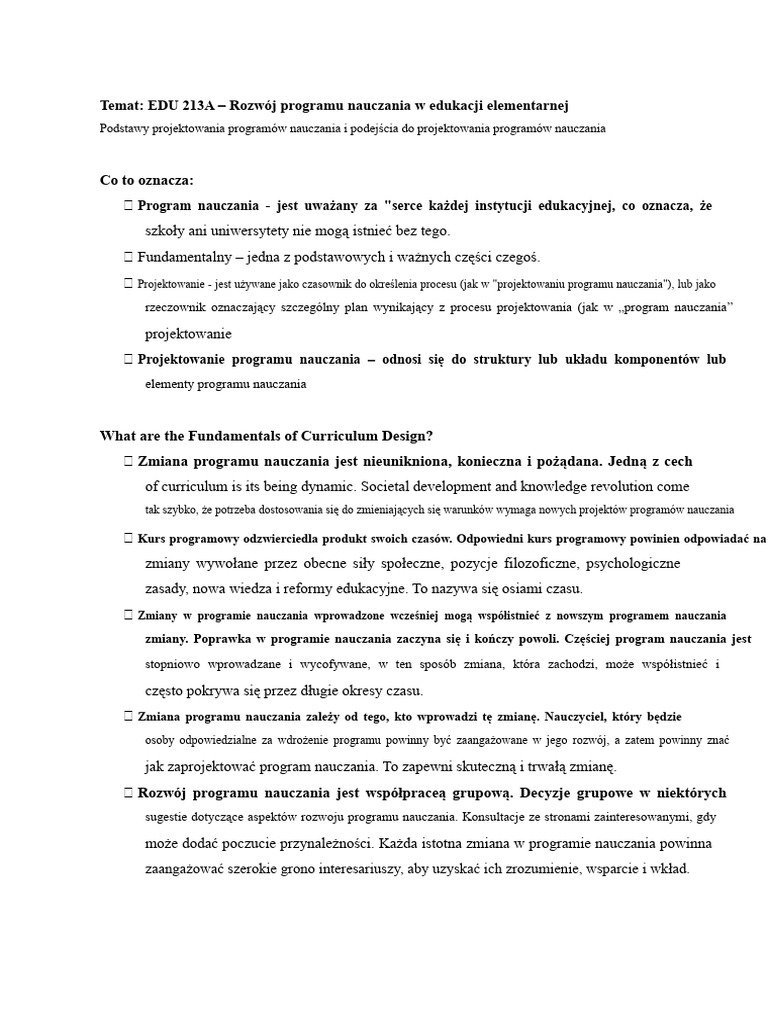 Podstawy projektowania programu nauczania | PDF