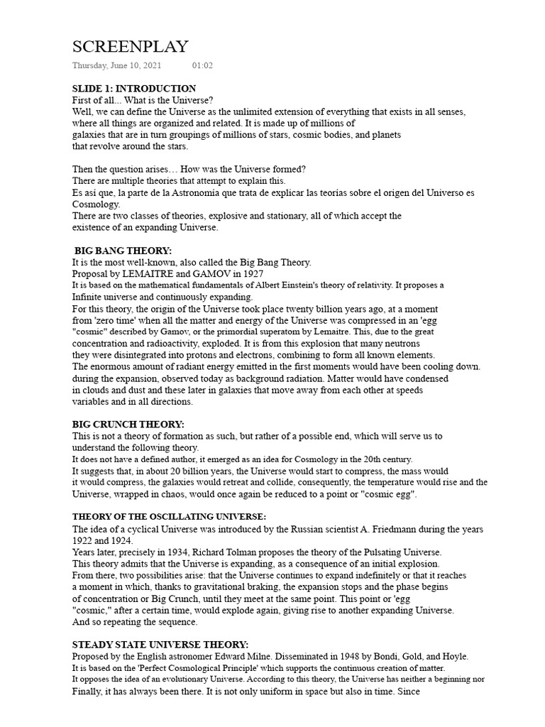 SCRIPT | PDF | Universe | Big Bang