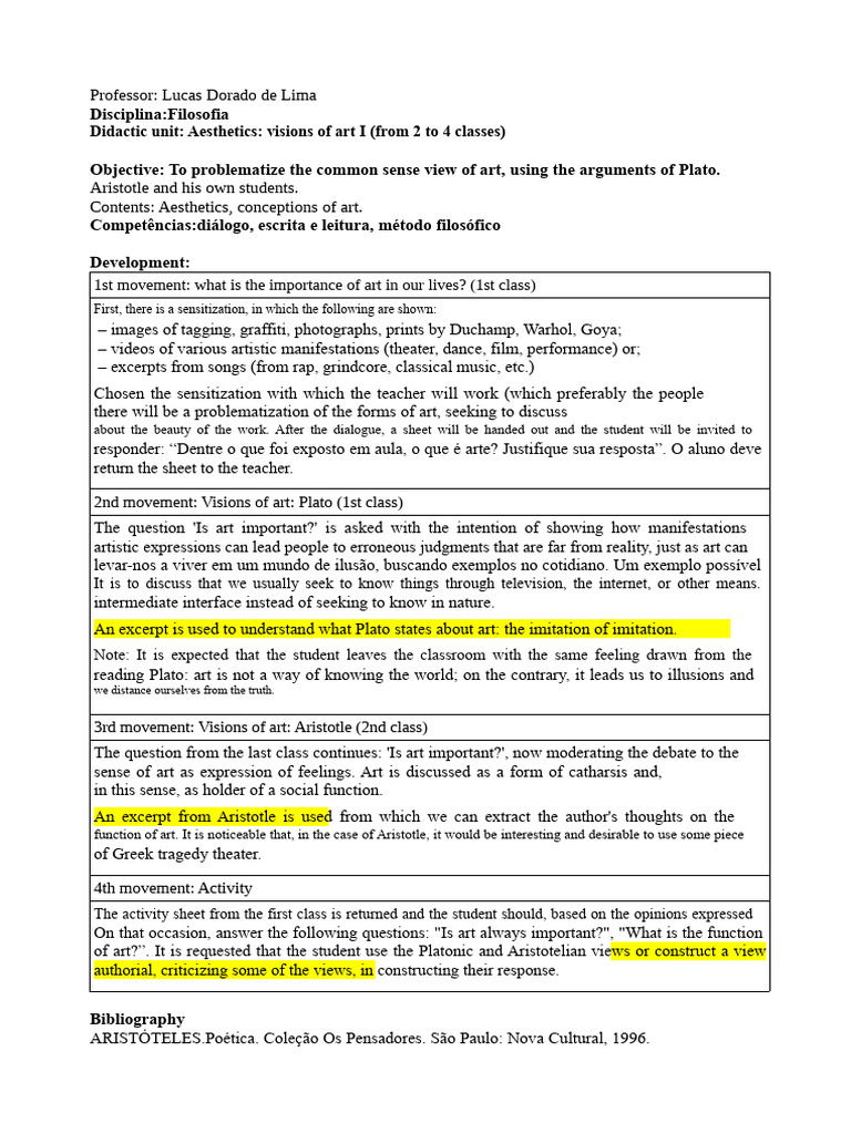 SESI Lesson Plan - Aesthetics | PDF | Aristotle | Plato