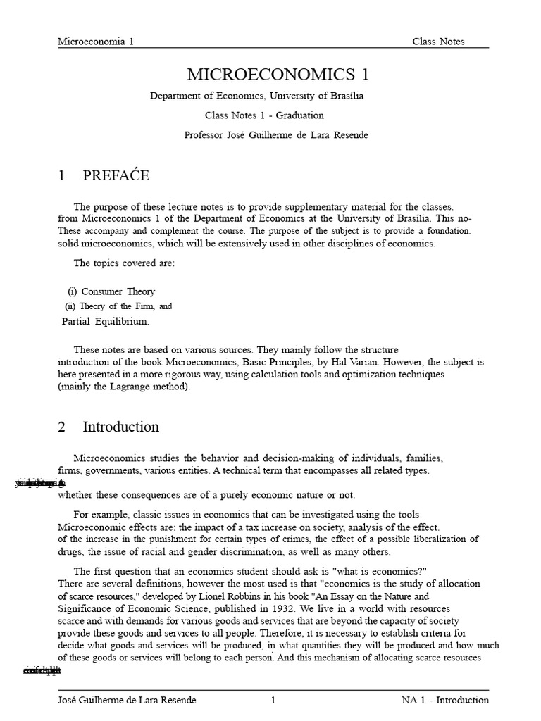 Microeconomics Class 1 - José Guilherme Lara Resende | PDF | Economics ...