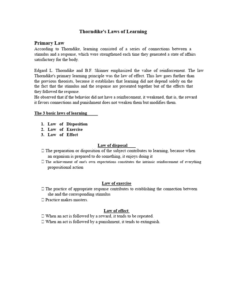 Thorndike's Laws of Learning | PDF