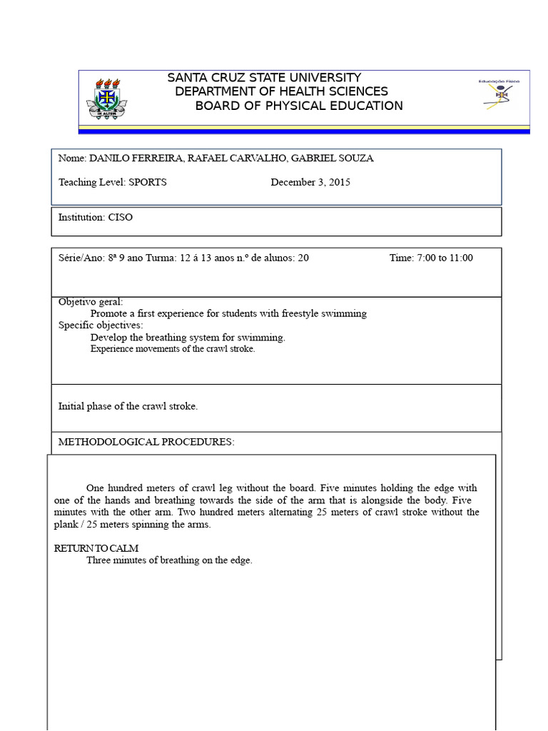 4 Swimming Lesson Plan Sports Stage. | PDF