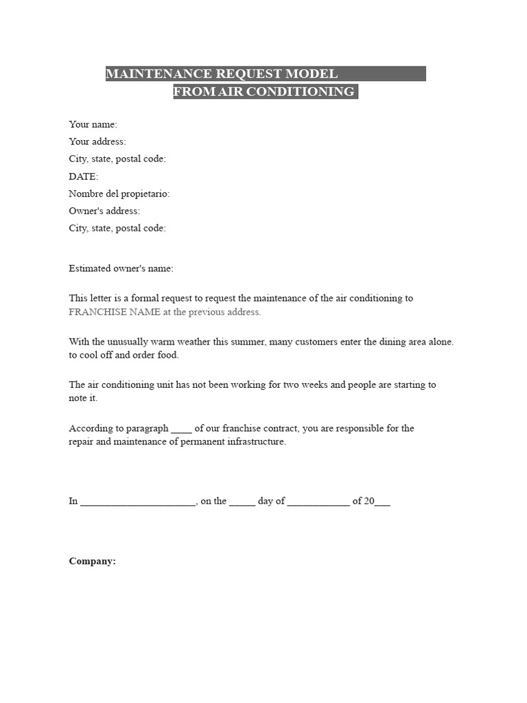 Air Conditioning Maintenance Request Model | PDF