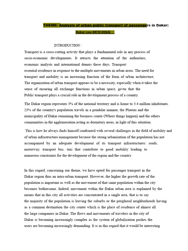ANALYSIS OF URBAN PUBLIC TRANSPORT Thesis Yacine | PDF | Board Of ...