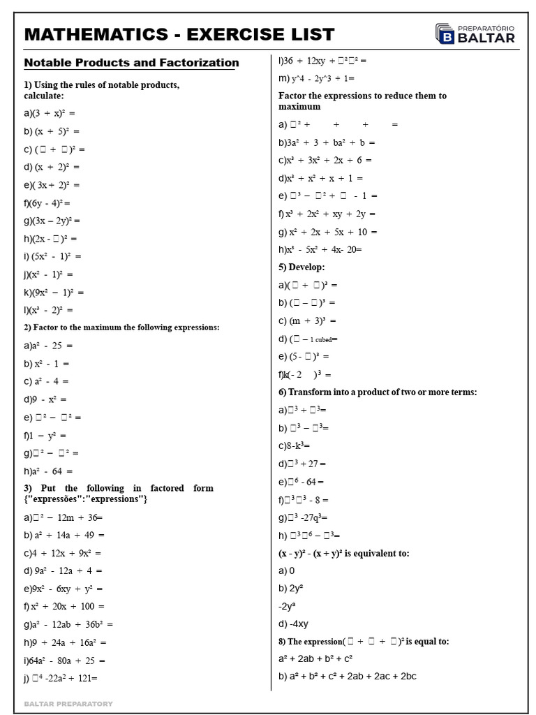 Notable Products and Factoring | PDF | Square Root | Factorization
