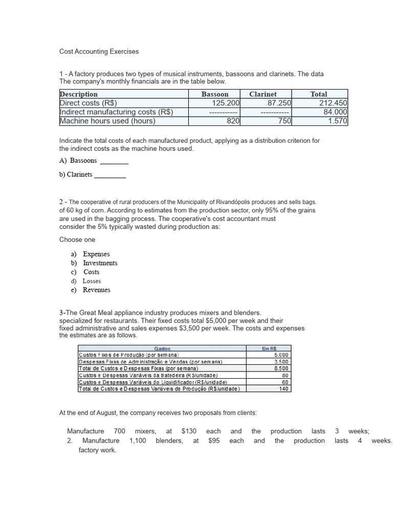 cost-accounting-exercises-1.docx | PDF | Cost Of Goods Sold | Expense