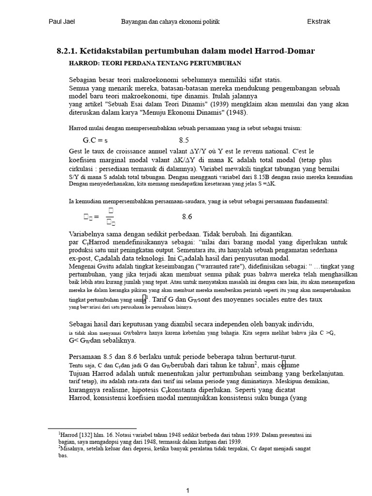 Ketidakstabilan Pertumbuhan Ekonomi Harrod | PDF