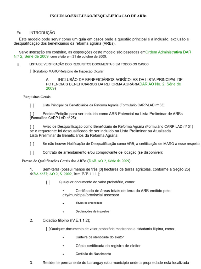 Inclusão e Exclusão de ARBs na Reforma Agrária | PDF | Reforma agrária ...
