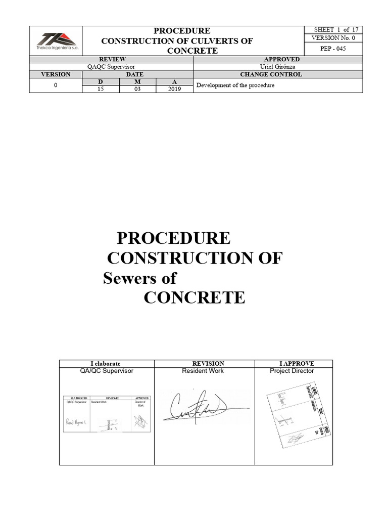 Concrete Culvert Construction Procedure | PDF | Concrete | Personal ...