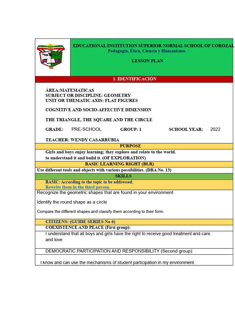 Preschool Math Lesson Plan | PDF | Shape | Learning