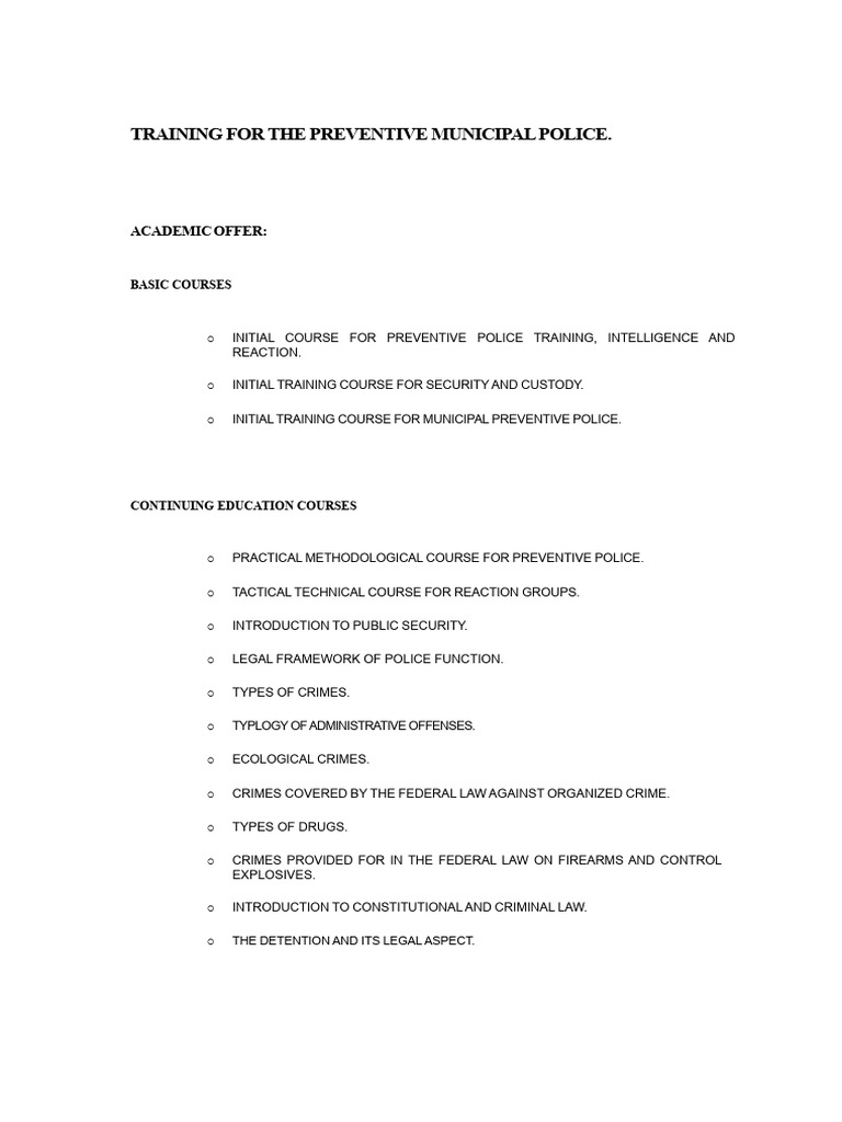 Training For The Preventive Municipal Police | PDF | Police | Crimes