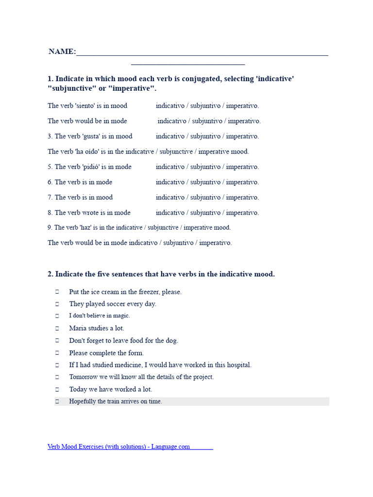 Indicative, Subjunctive, and Imperative Verbs | PDF | Interpretation ...
