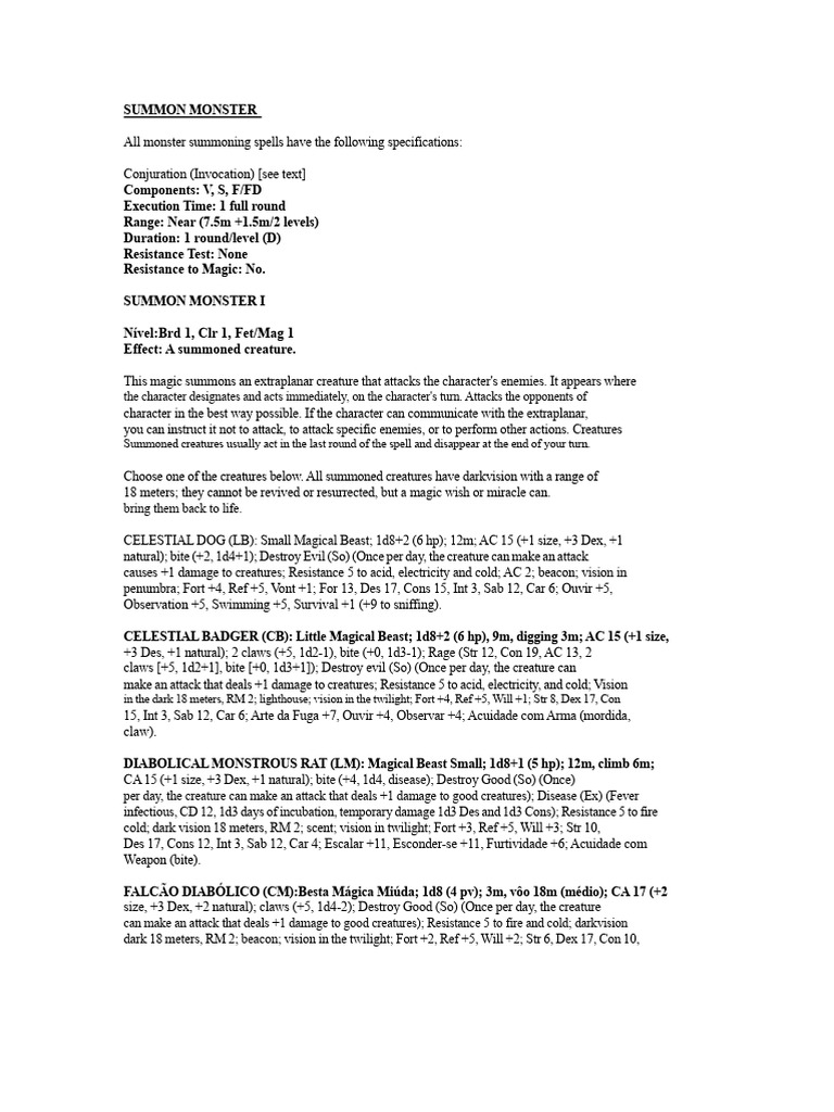 List of Summonable Monsters | PDF