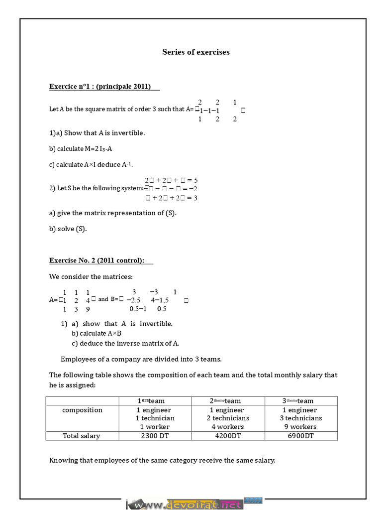 Exercise Series - Math - Matrices - Economics & Management Bac (2016-2017) Mrs. Ellob Zohra ...