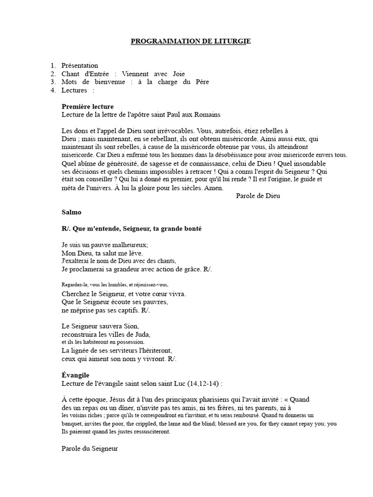 Programmation de Liturgie et Offrandes | PDF | Miséricorde | Dieu