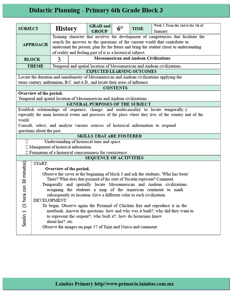 6th Grade Plan - Block 3 History (2016-2017) | PDF | Mesoamerica | Maya ...
