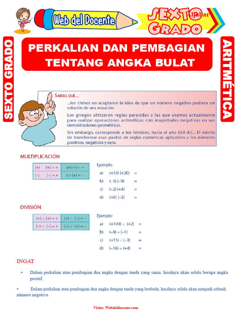 Perkalian Dan Pembagian Angka Bulat Untuk Kelas Enam SD | PDF