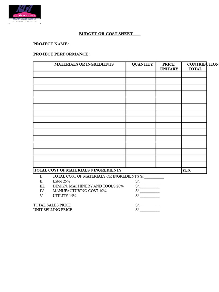 budget sheet - copy | PDF