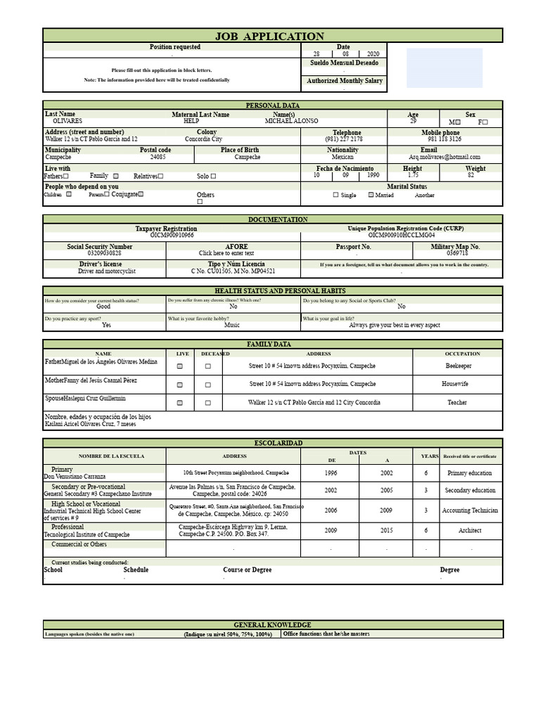 Job Application Form for Architect Position | PDF