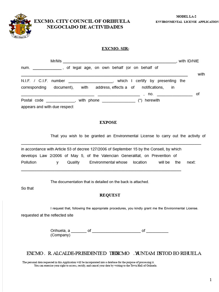 Model LA2 Environmental License Application | PDF | Environmental ...