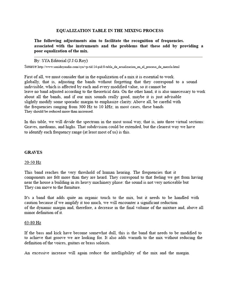 Equalization Table in The Mixing Process | PDF | Equalization (Audio ...