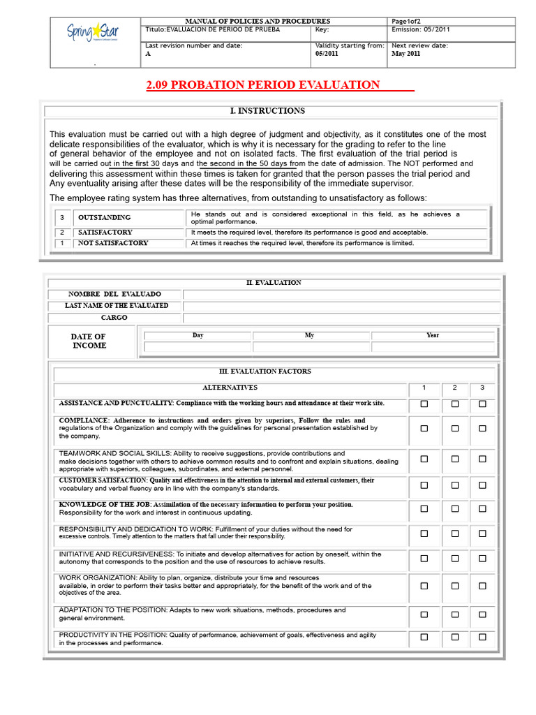 Probation Period Evaluation Ok | PDF | Evaluation | Regulatory Compliance