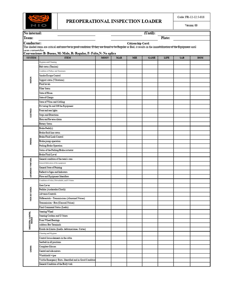 Loader Preoperational Inspection Checklist | PDF | Loader (Equipment ...