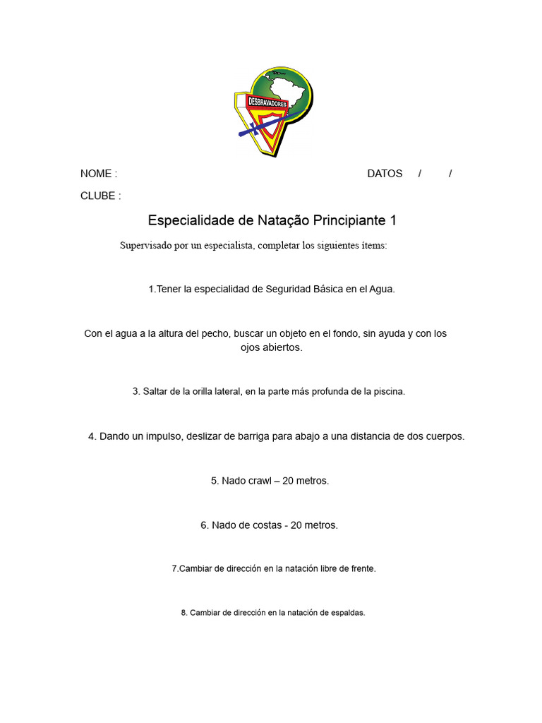 Natación Principiante 1 | PDF