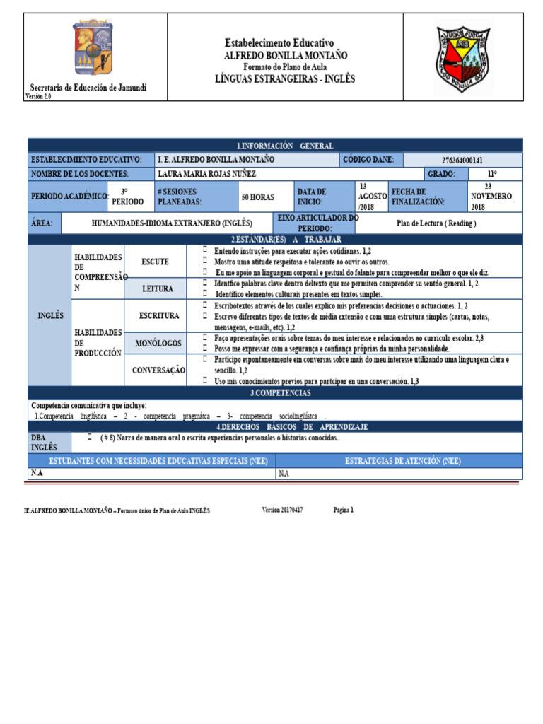 Plano de Aula de Inglês para 11º Ano | PDF | Língua inglesa | Aprendizado