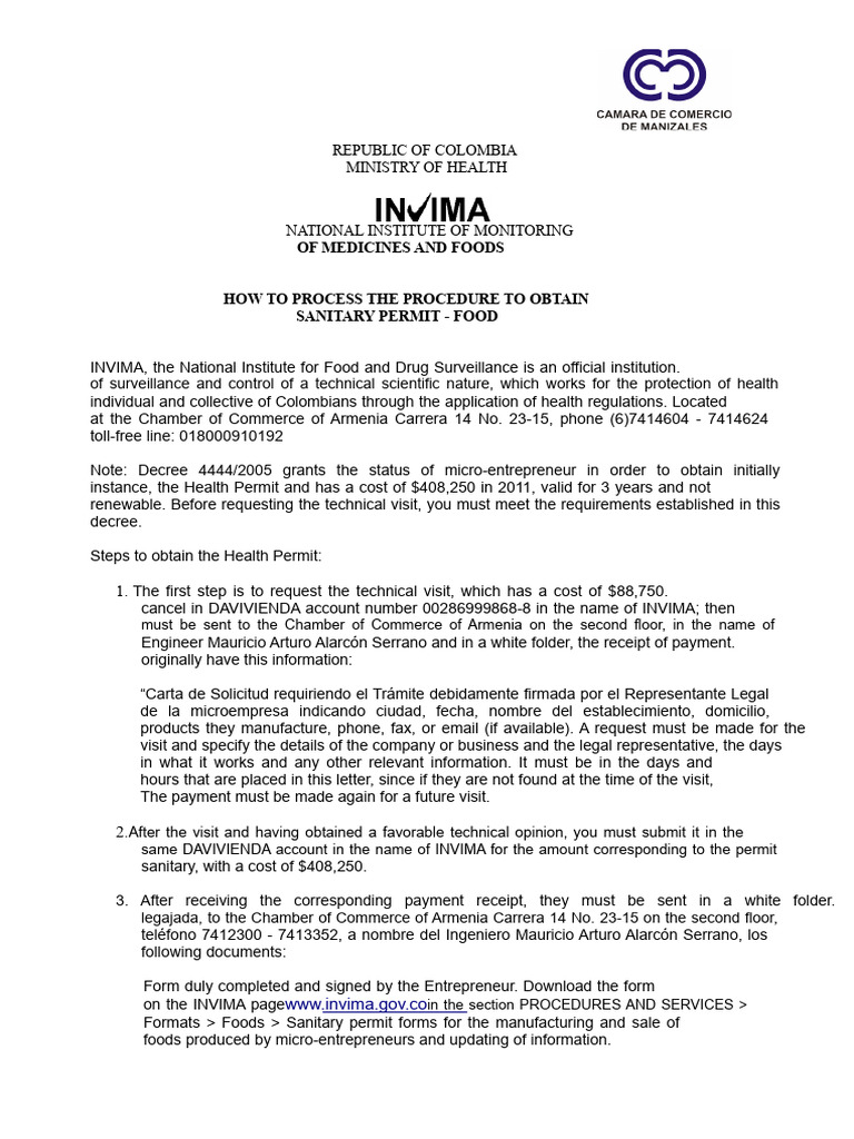 Health Permit Invima | PDF
