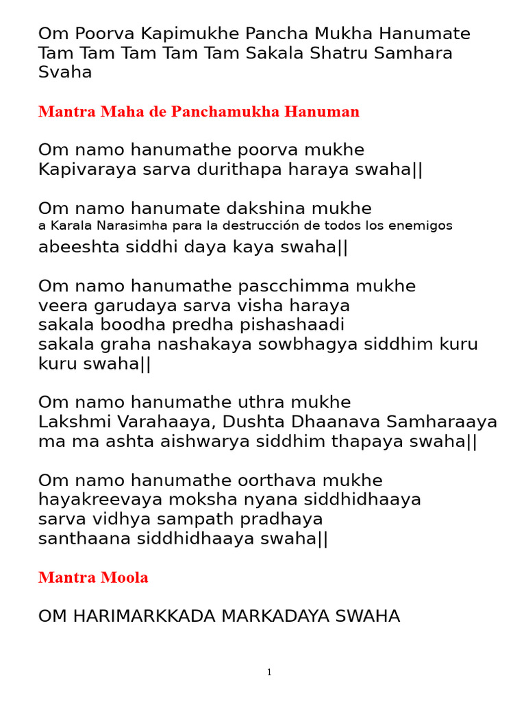 Om Poorva Kapimukhe Pancha Mukha Hanumate Tam Tam Tam Tam Tam Sakala ...