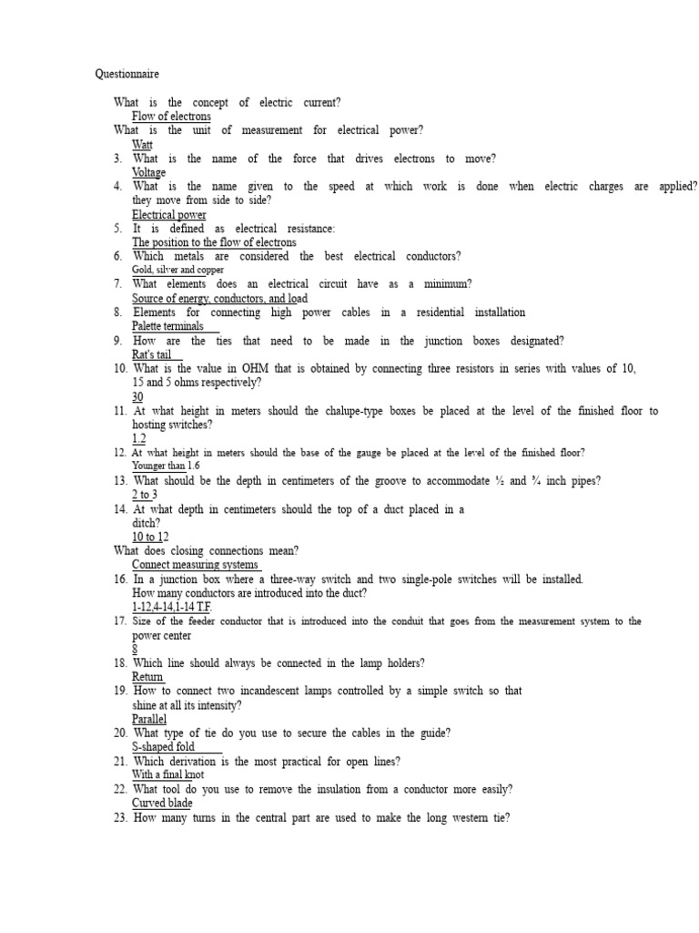 Residential Questionnaire | PDF | Electrical Wiring | Electric Current
